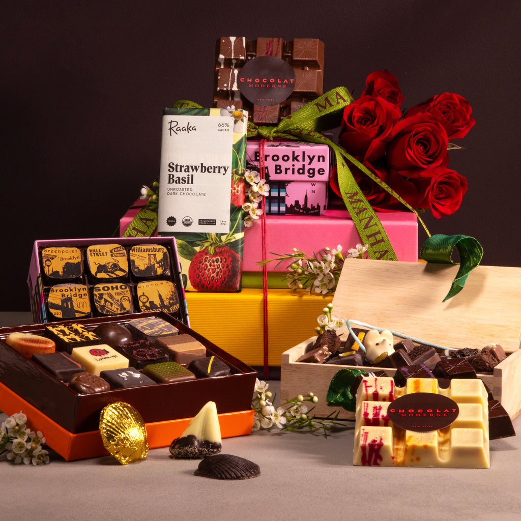 NYC Chocolate Collection with Roses – Manhattan Fruitier